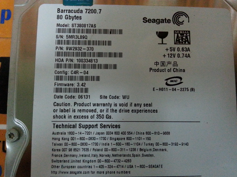 SEAGATE ST380817AS 80GB HARD DRIVE - 裕益科技自動化設備可程式編碼器PLC分散式控制系統DCS